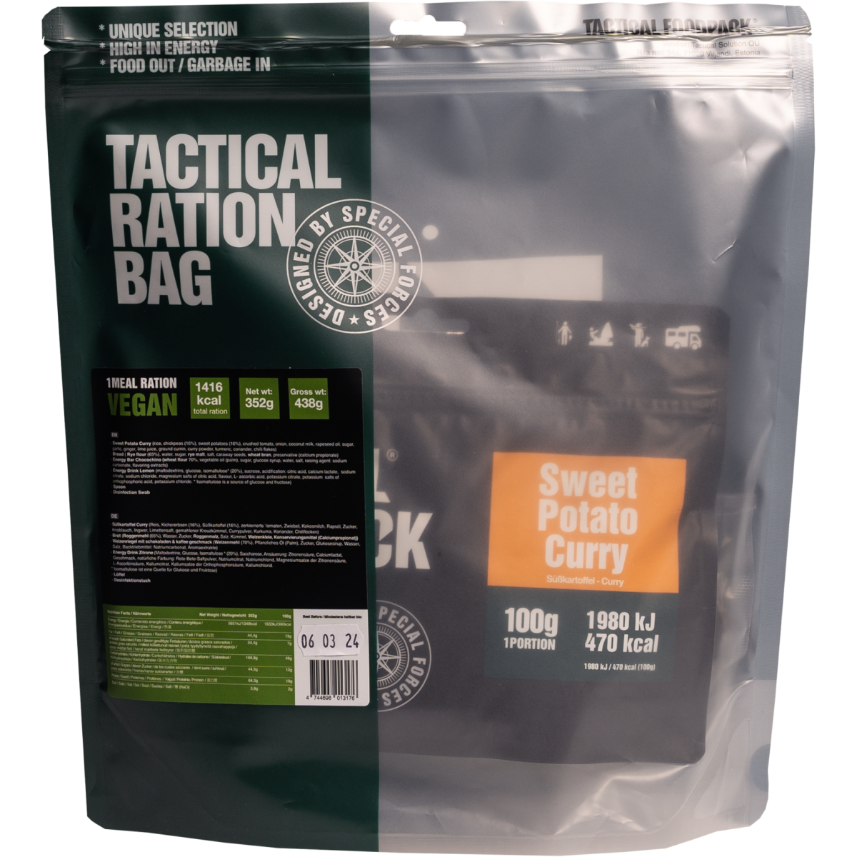 Tactical Food Pack 1 Meal Ration Vegan, Inhalt: 1 Ration